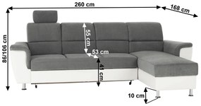 Kondela Sedací souprava, ekokůže bílá / látka šedá, pravá, SANTIAGO