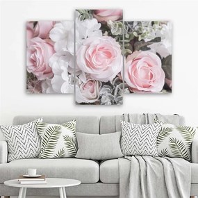 Obraz na plátně třídílný Růžové růže Květina Příroda - 90x60 cm