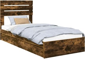 Postel s úložným prostorem se zásuvkou Kouřový dub 90 x 200 cm 3411597