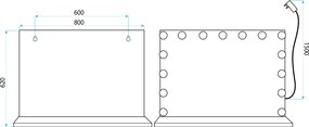 Rea Rea, Zrcadlo LED HOLLYWOOD White 80x60, HOM-12013