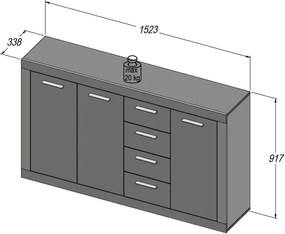 Komoda Baccio 153 cm, beton/bílá