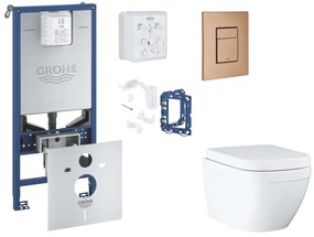 Grohe Rapid SLX - Set předstěnové instalace, klozetu, sedátka SoftClose, tlačítka Skate Cosmopolitan a sady pro vhazování tablet, Triple Vortex, kartáčovaný Warm Sunset SANI11BB4146