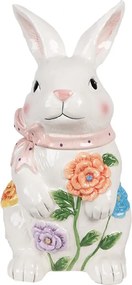 Bílá keramická úložná nádoba králík s květy - 16*15*29 cm