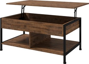 HOMCOM Konferenční stolek s výklopným víkem - Dolní police, úložný box - rozměr 100L x 80W x 60H cm - rustikální černý dřevěný vzhled
