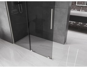 Mexen Velar, sprchová zástěna s posuvnými dveřmi Walk-in 140 x 200 cm, 8mm šedé sklo, broušená ocel, 871-140-000-43-97