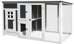 PawHut kurník pro slepice, vhodný pro 1-2 slepice, s hnízdem, box na vejce se 2 přihrádkami, jedle, šedá+bílá, 160 x 75 x 80 cm