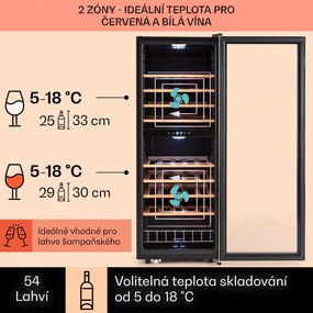 Klarstein Vinamour 54D, vinotéka, 148 l/54 lahví, 2 zóny, nerezová ocel