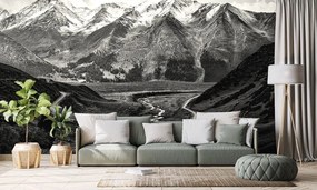 Samolepící fototapeta horské panorama v černobílém - 375x250 cm