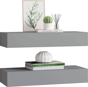 Nástěnné police se zásuvkou 2 ks šedé 60 x 23,5 x 10 cm MDF 330260