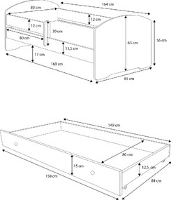 ADRK Furniture Dvojitá postel s bariérkou a matracemi PEPE II 160x80