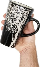 Kameninový hrnek Strom, 500 ml – vysoký, černý, severský minimalistický design