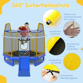 Costway Zahradní trampolína Ø 223 cm se skluzavkou, nosnost 270 kg