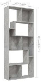 Knihovna betonově šedá 67 x 24 x 161 cm dřevotříska