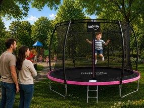 TRENDIE Trampolína s vnitřní sítí 312 cm růžová + žebřík
