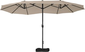 Outsunny Zahradní Parasol Dvojitý Obdélníkový 4,6L x 2,7W x 2,4H m s Kličkou pro Otevírání a Zavírání, S Písky a Základem, pro Balkon a Bazén, Khaki