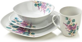 Porcelánová jídelní sada s hrníčkem LEA Lavender 16 ks bílá/fialová