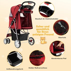 Costway Pet Kočárek Skládací kočárek pro psy s úložným košíkem Držáky na hrnky