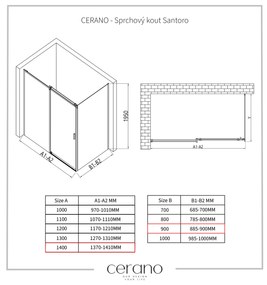 CERANO - Sprchový kout Santoro L/P - černá matná, transparentní sklo - 140x90 cm - posuvný
