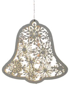 SOLIGHT LED dřevěný vánoční zvoneček, 9x LED, bílá, 30cm, časovač, 2x AA