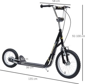 HOMCOM dětská koloběžka 16" koloběžka šlapací s brzdami pro děti od 5 let, odrazová deska černá 135x58x92-100 cm | Aosom.de