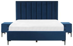 Sametová souprava nábytku do ložnice 160 x 200 cm modrá SEZANNE Beliani
