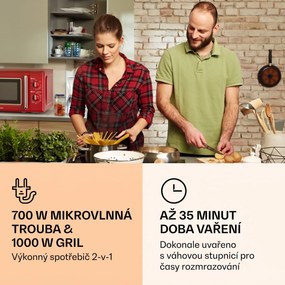 Klarstein Caroline, mikrovlnná trouba, 20 l, 700/1000 W, Ø 25.5 cm, QuickSelect, retro, červená