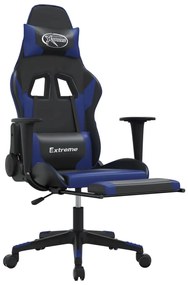 Herní židle s podnožkou černá a modrá umělá kůže - Default Title
