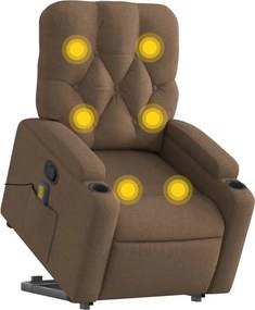 Zvedací masážní polohovací křeslo hnědé textil 3204726