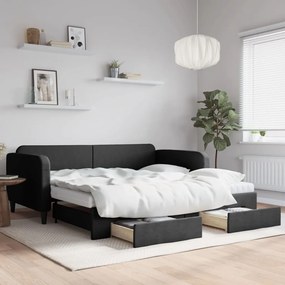 Válenda s přistýlkou a zásuvkami černá 100 x 200 cm textil 3196877