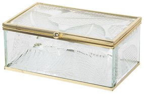 Šperkovnice ze skla s motivem listů se zlatým lemováním Godelieve - 14*8*6 cm