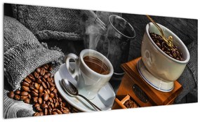 Zátiší s kávou - obraz (100x40cm)