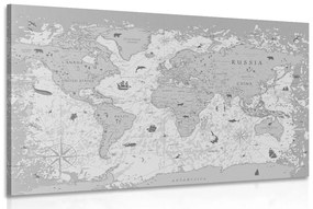 Obraz mapa v černobílém provedení - 90x60 cm