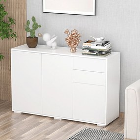 HOMCOM Příborník bílý Komoda se 2 zásuvkami a 3 dvířky, víceúčelová skříň, skříňka na dokumenty, 117x36x74cm