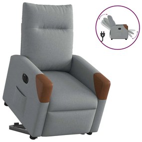 Elektrické zvedací polohovací křeslo světle šedé textil 3324022
