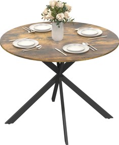 HOMCOM kulatý jídelní stůl pro 4 osoby, Ø100 cm, průmyslový styl, ocelové X-nohy, rustikální hnědá