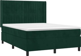 Box spring postel s matrací a LED tmavě zelená 140x200 cm samet 3139688