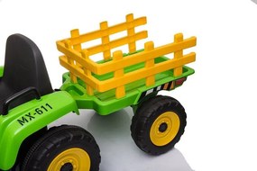 LEAN CARS Bateriový traktor s přívěsem XMX611 zelený