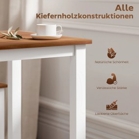 HOMCOM Jídelní sestava, jídelní stůl, 4 židle, jídelní souprava, borovicové dřevo, hnědá+bílá