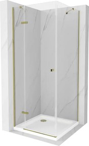 Mexen Roma sprchový kout 90 x 90 cm, 6mm čiré sklo, zlatý profil + sprchová vanička Slim, 854-090-090-50-00-4010