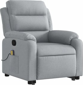 Zvedací masážní polohovací křeslo světle šedé textil 3204992
