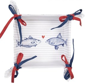 Modrobílý košík na pečivo Sun Sea And Fish - 35*35*8 cm