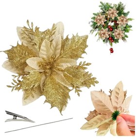 Flamenco Mystique Květina na vánoční stromek s klipem vánoce xxl 14 cm broskvový woz04