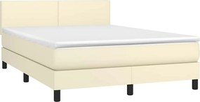 Box spring postel s matrací a LED krémová 140x200 cm umělá kůže 3134107