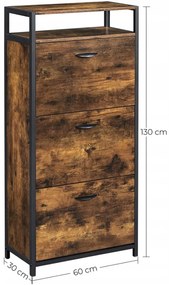 Vasagle Rustikální botník,60x130x30cm,dřevo, hnědá