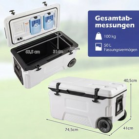 Costway Chladicí box 50 L Velký termobox z plastu s kolečky a madlem Izolovaný