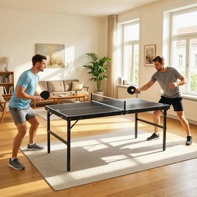 SPORTNOW mini skládací stůl na stolní tenis pro volný čas se síťkou a rukojetí, domácí herní set, hliníková černá