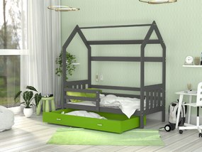 BabyBeds Dětská postel domeček se zábranou a úložným prostorem šedá Velikost postele: 160x80 cm, Barva šuplíku: Modrá