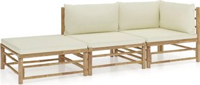 vidaXL 3dílná zahradní sedací souprava + krémově bílé podušky bambus [3058246] Barva: krémová