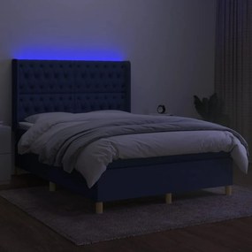 Box spring postel s matrací a LED modrá 140x200 cm textil 3139123