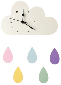 Dream Creations Dětské hodiny na zeď bílý mrak s kapkami deště